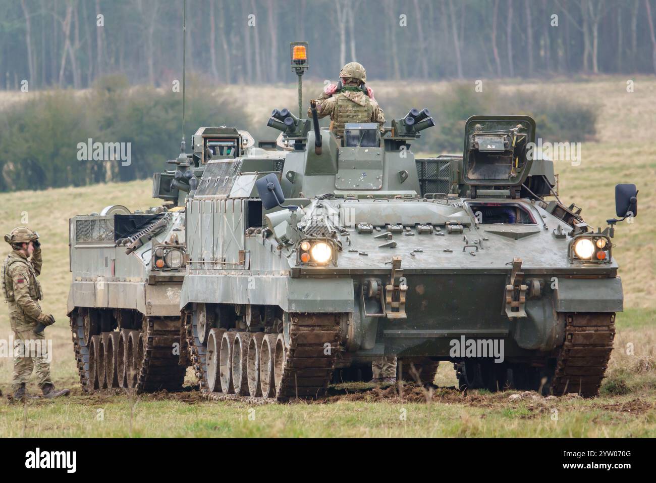 British army FV512 warrior MRV towing a warrior FV510 light infantry ...