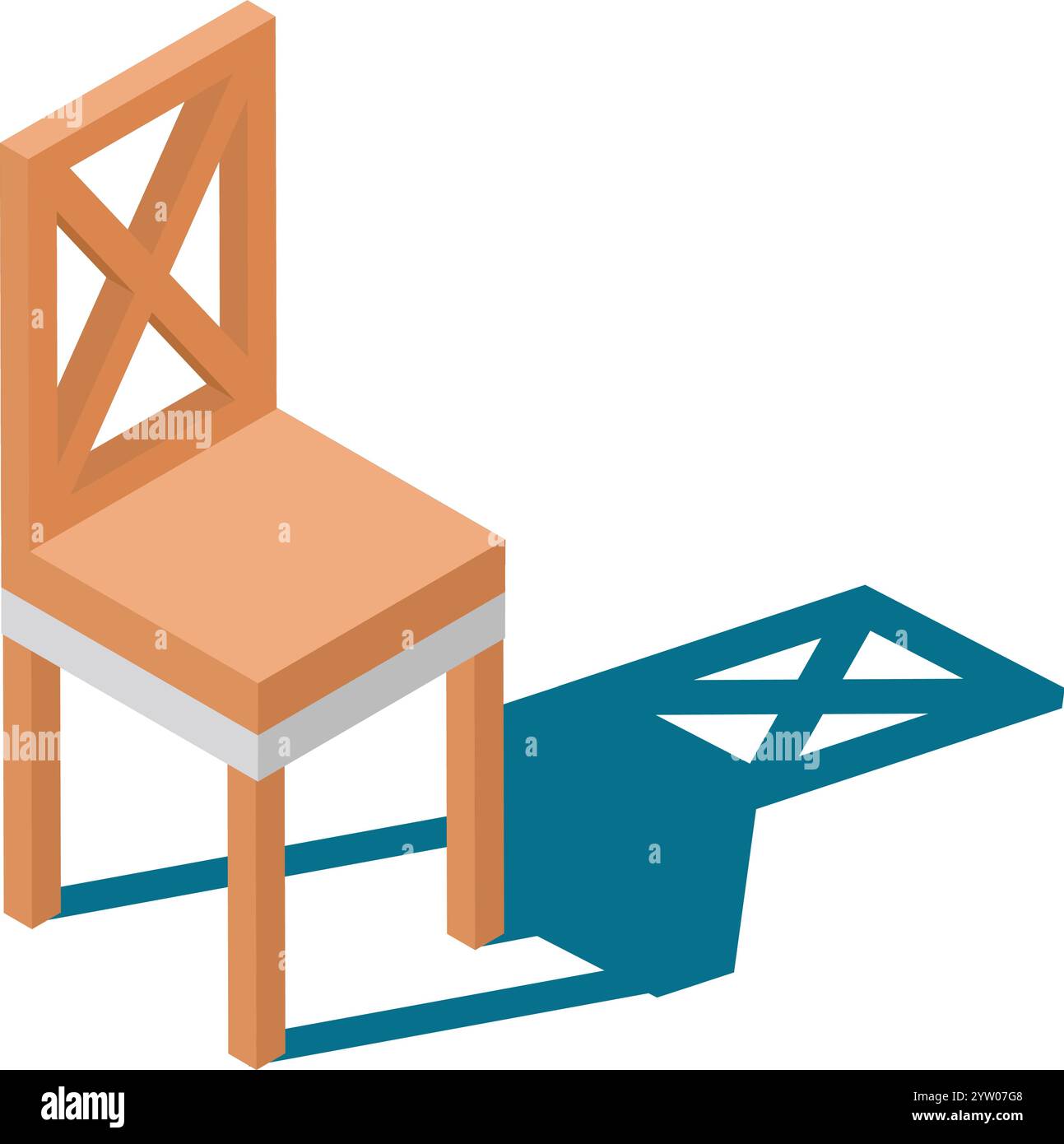 Simple wooden chair with cross backed design casting a distinct shadow ...