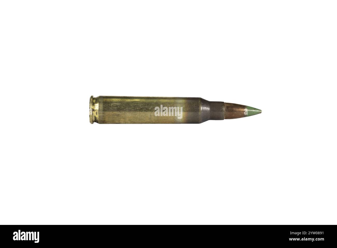 Assault rifle cartridges caliber 5.56 in a clip on a transparent ...