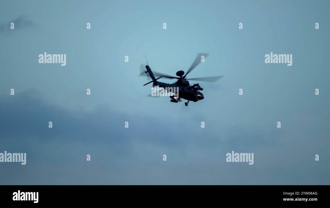 close-up of a British army Boeing Apache Attack helicopter gunship AH2 ...