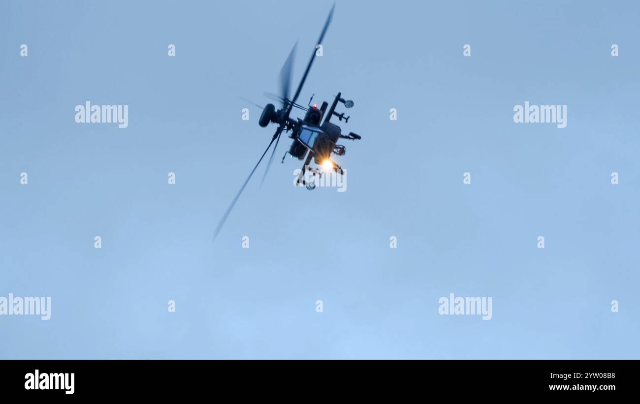 close-up of a British army Boeing Apache Attack helicopter gunship AH2 ...