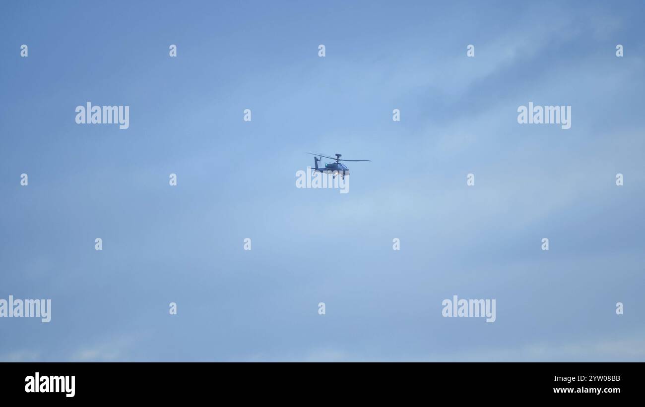 close-up of a British army Boeing Apache Attack helicopter gunship AH2 ...