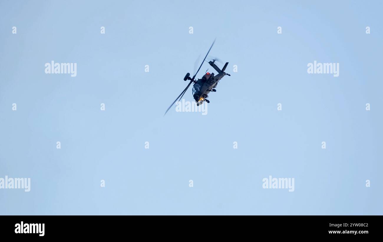 close-up of a British army Boeing Apache Attack helicopter gunship AH2 ...