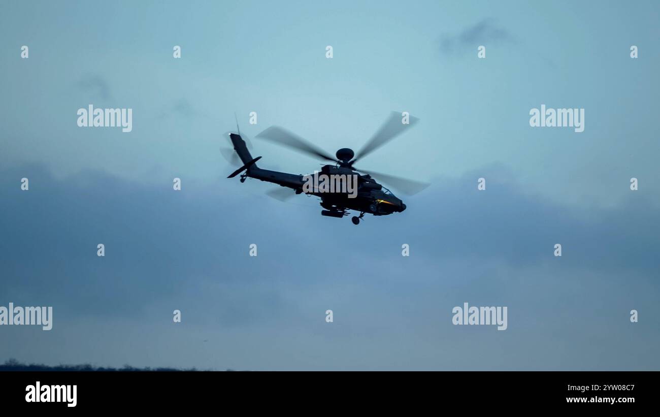 close-up of a British army Boeing Apache Attack helicopter gunship AH2 ...