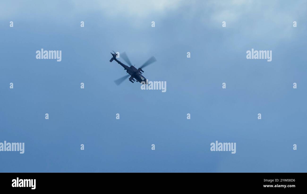 close-up of a British army Boeing Apache Attack helicopter gunship AH2 ...
