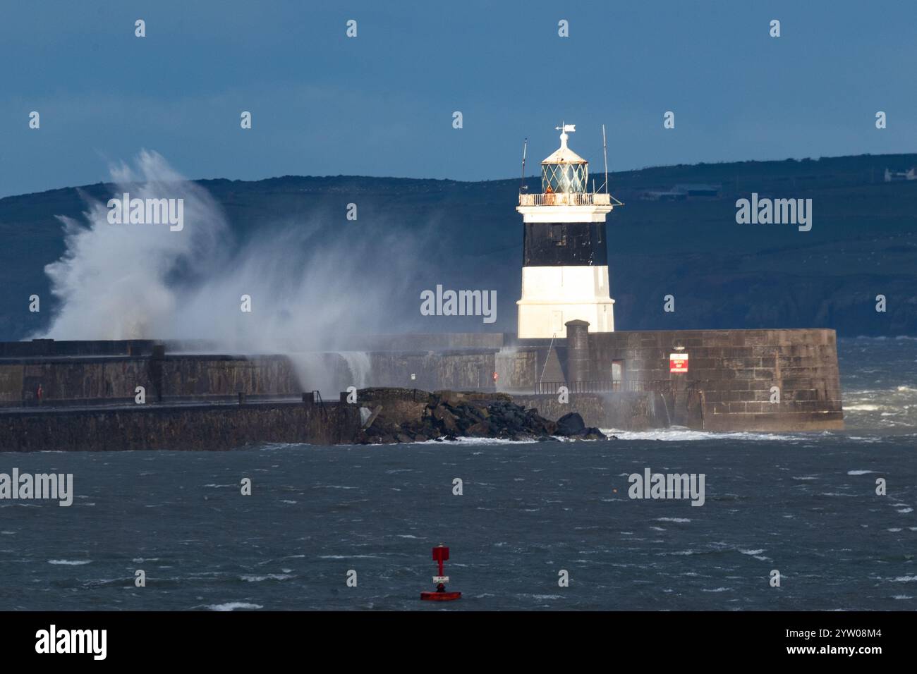 Holyhead Breakwater and Storm Darragh Stock Photo - Alamy