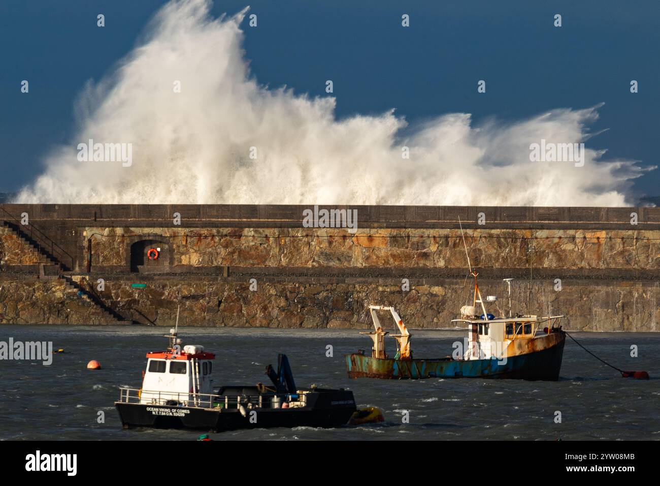 Holyhead Breakwater and Storm Darragh Stock Photo - Alamy