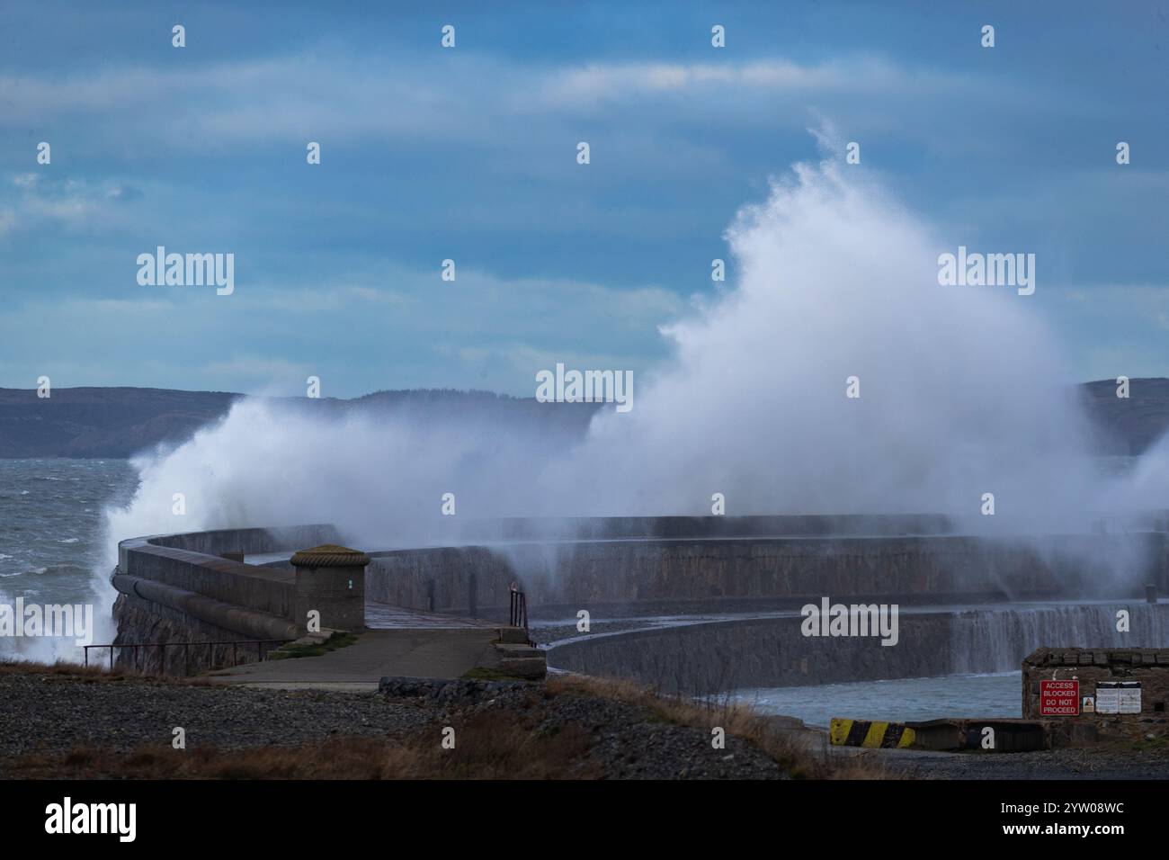 Holyhead Breakwater and Storm Darragh Stock Photo - Alamy