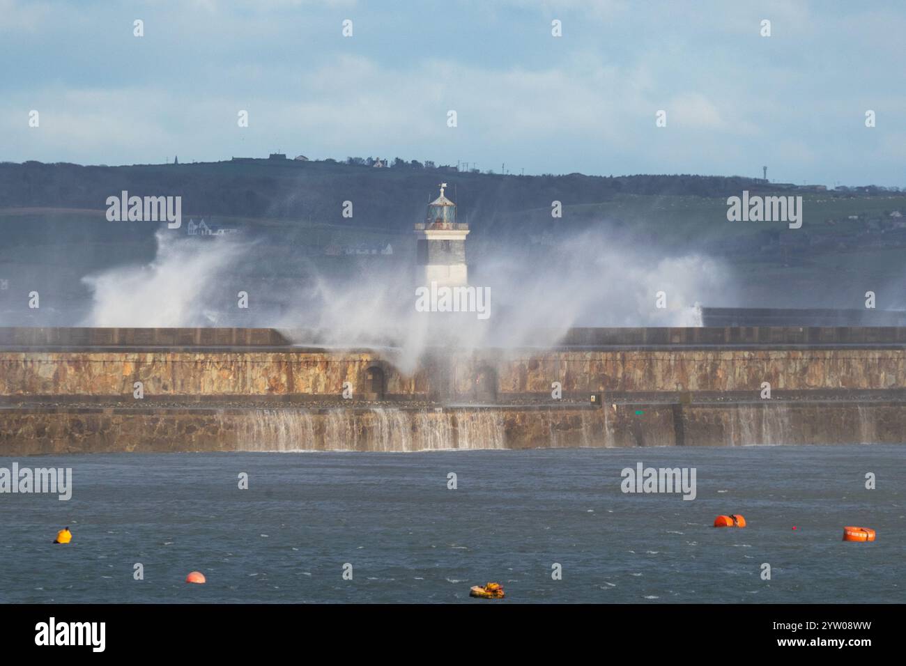 Holyhead Breakwater and Storm Darragh Stock Photo - Alamy
