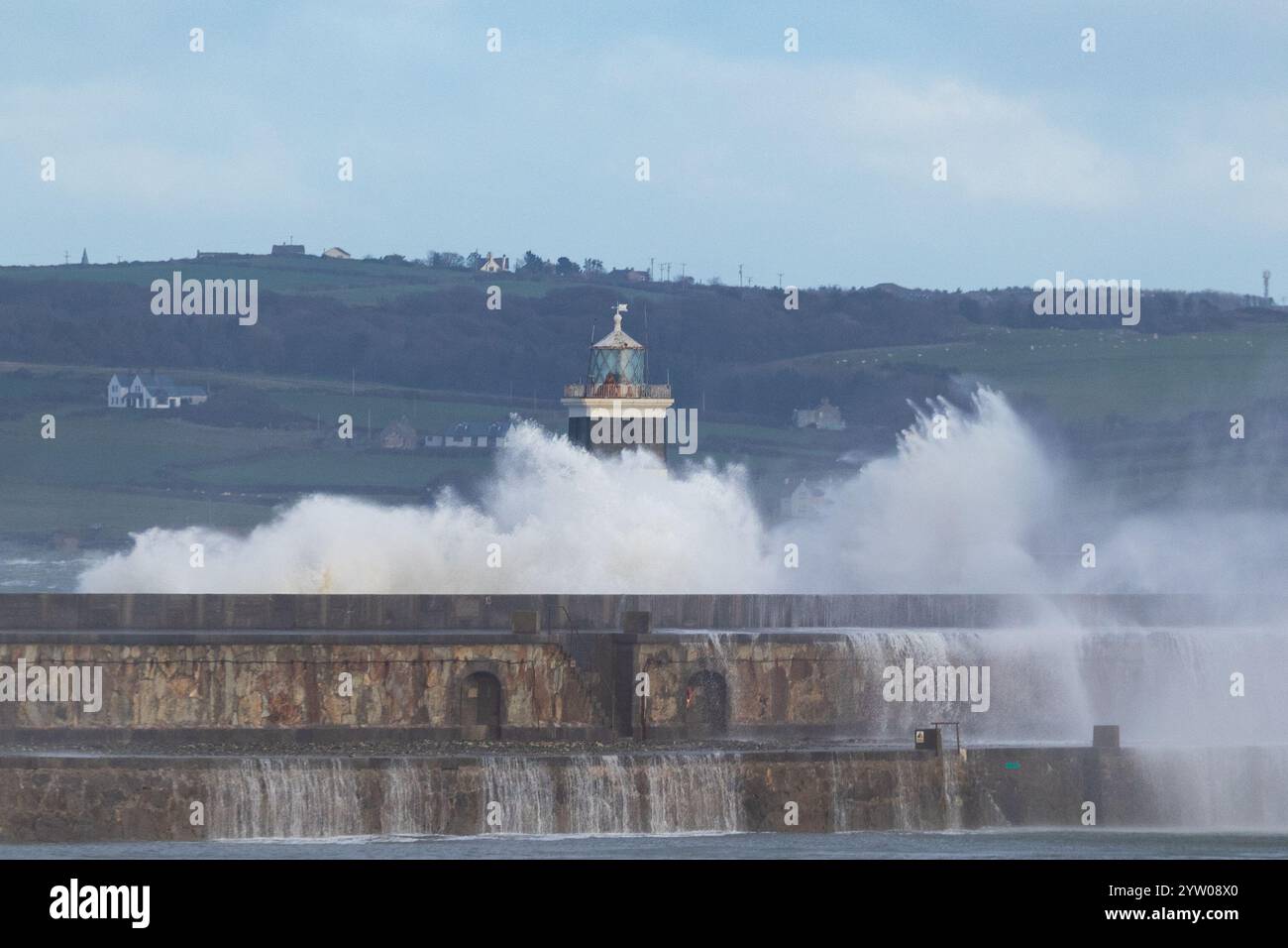 Holyhead Breakwater and Storm Darragh Stock Photo - Alamy