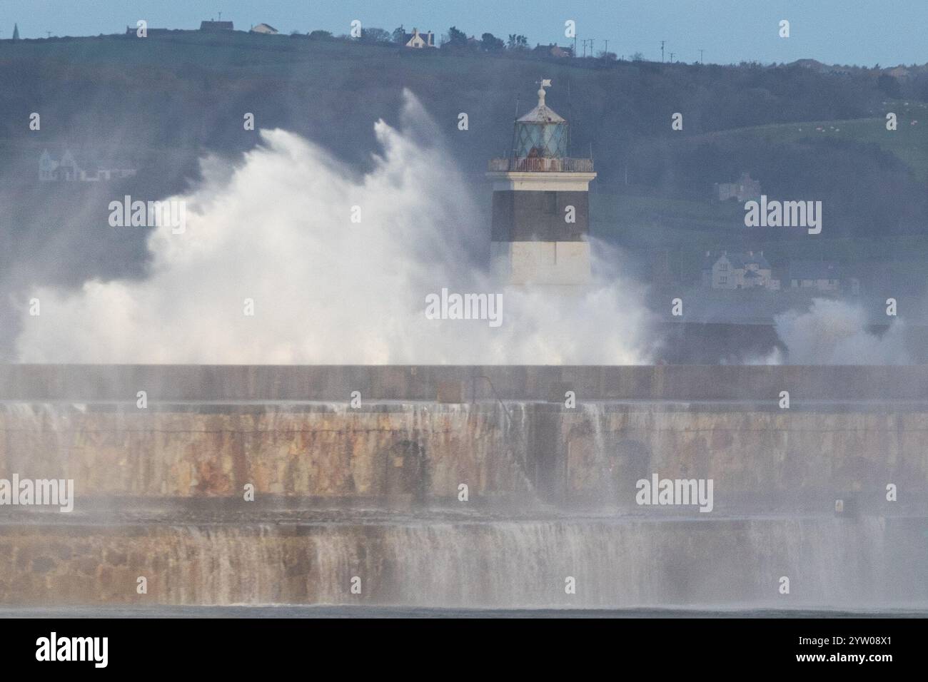 Holyhead Breakwater and Storm Darragh Stock Photo - Alamy