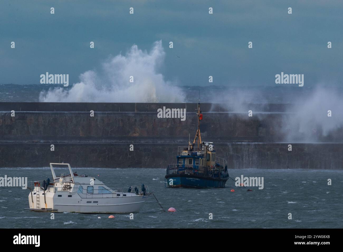 Holyhead Breakwater and Storm Darragh Stock Photo - Alamy