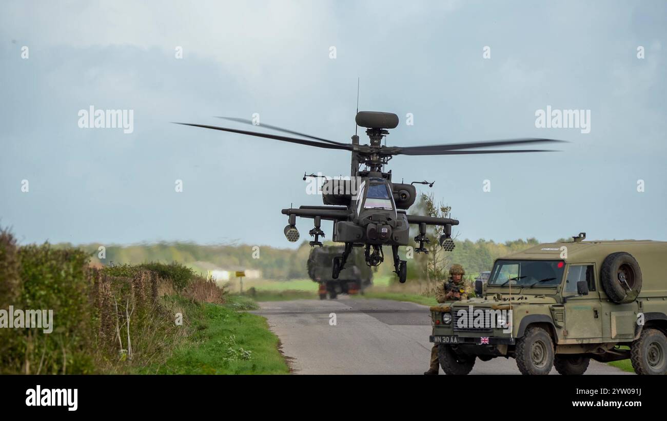 close-up of a British army Boeing Apache Attack helicopter gunship AH2 ...