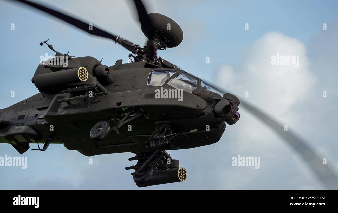 close-up of a British army Boeing Apache Attack helicopter gunship AH2 ...
