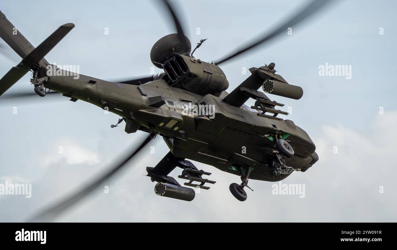 close-up of a British army Boeing Apache Attack helicopter gunship AH2 ...
