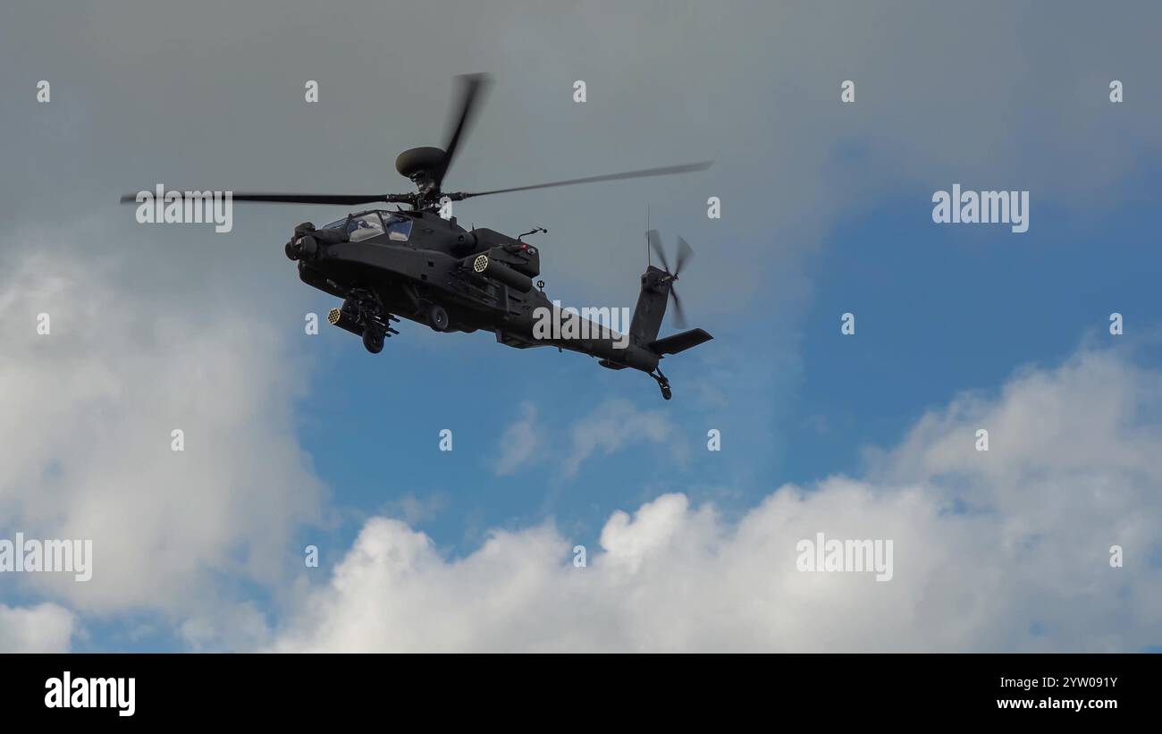 close-up of a British army Boeing Apache Attack helicopter gunship AH2 ...