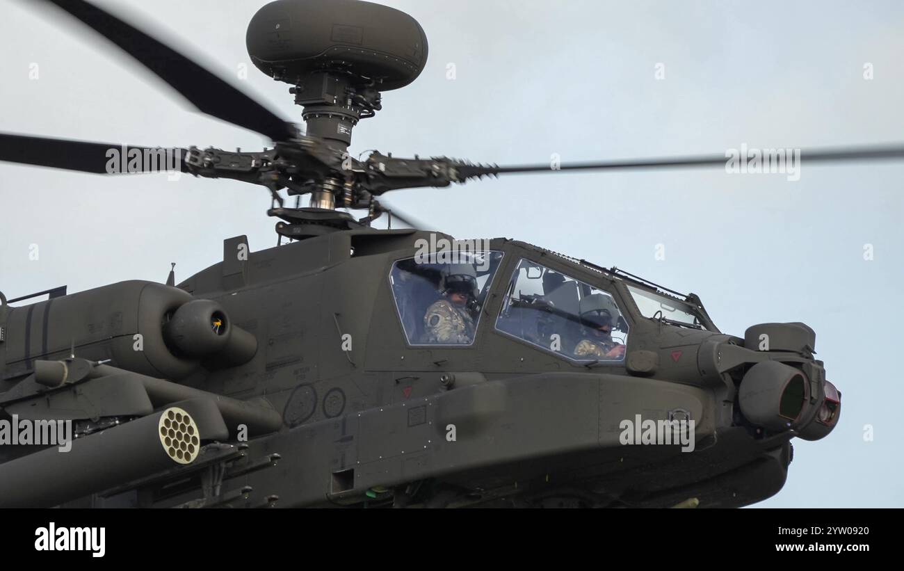 close-up of a British army Boeing Apache Attack helicopter gunship AH2 ...