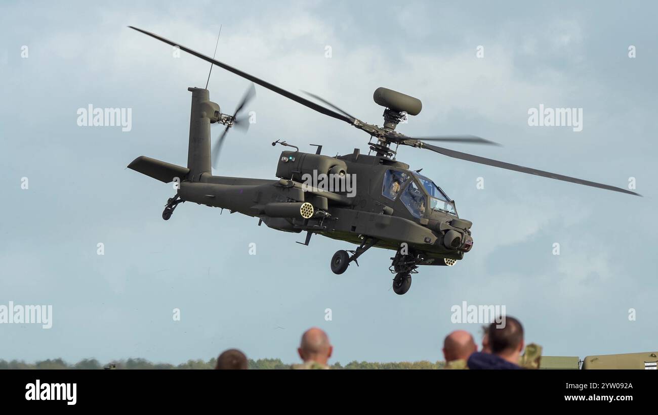 close-up of a British army Boeing Apache Attack helicopter gunship AH2 ...
