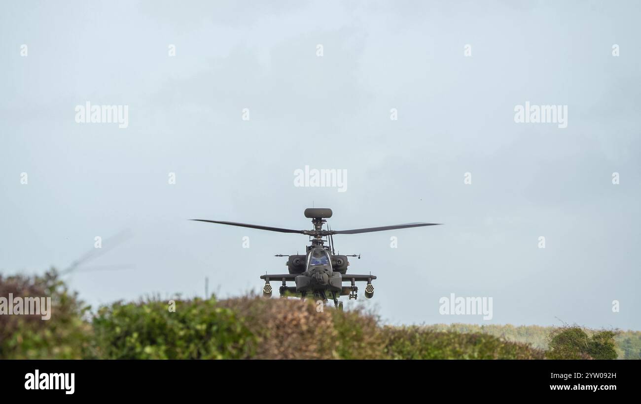 close-up of a British army Boeing Apache Attack helicopter gunship AH2 ...