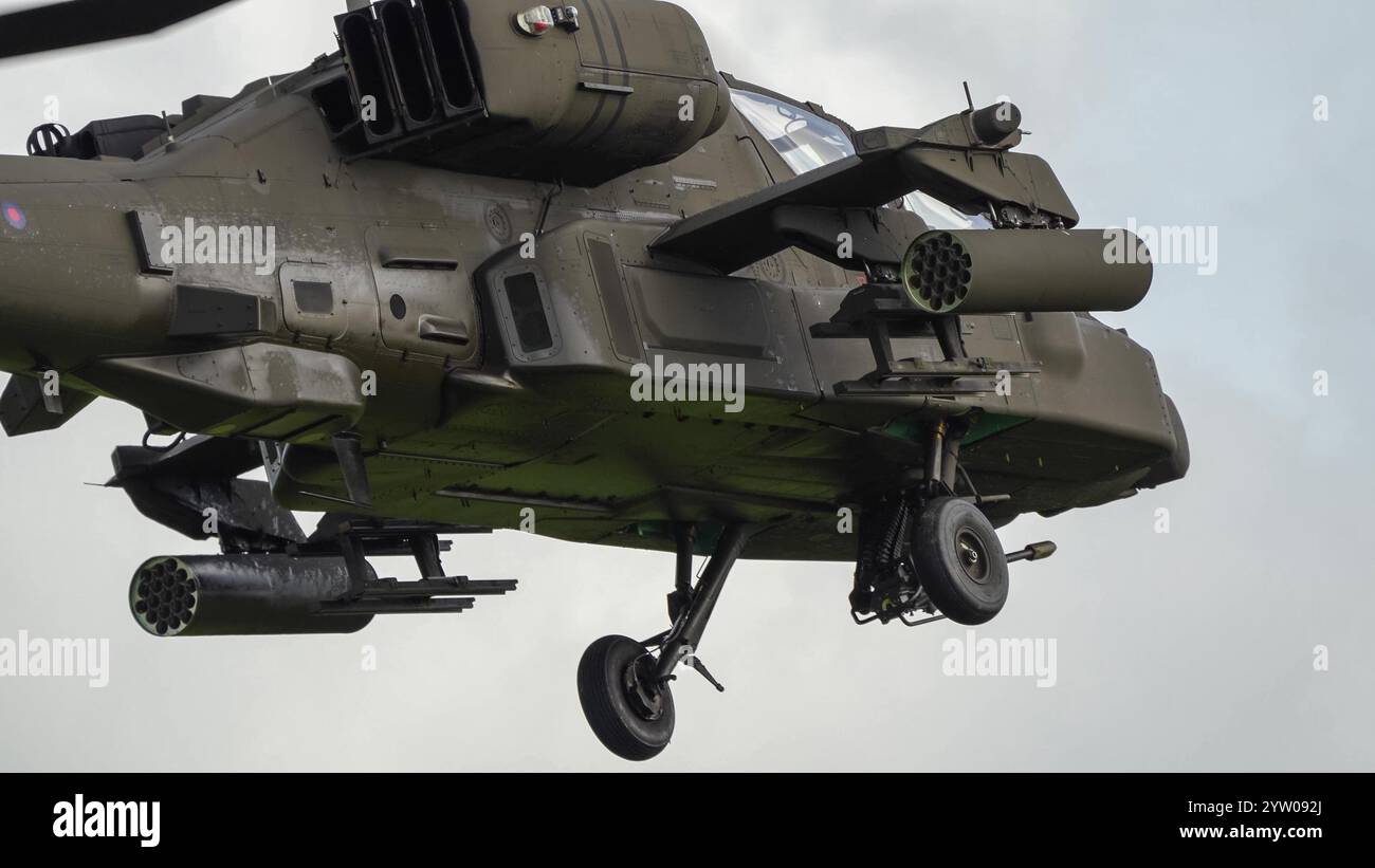 close-up of a British army Boeing Apache Attack helicopter gunship AH2 ...