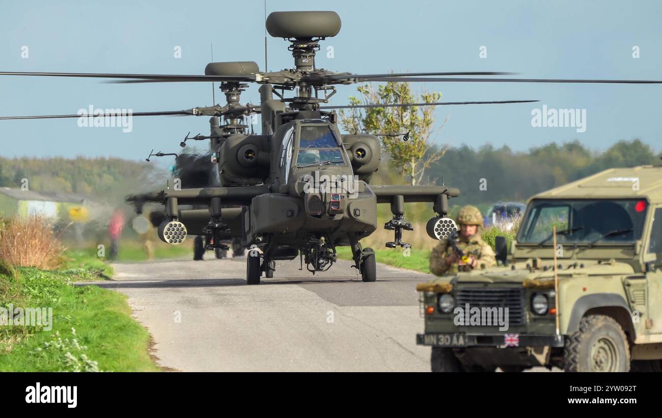 close-up of a British army Boeing Apache Attack helicopter gunship AH2 ...