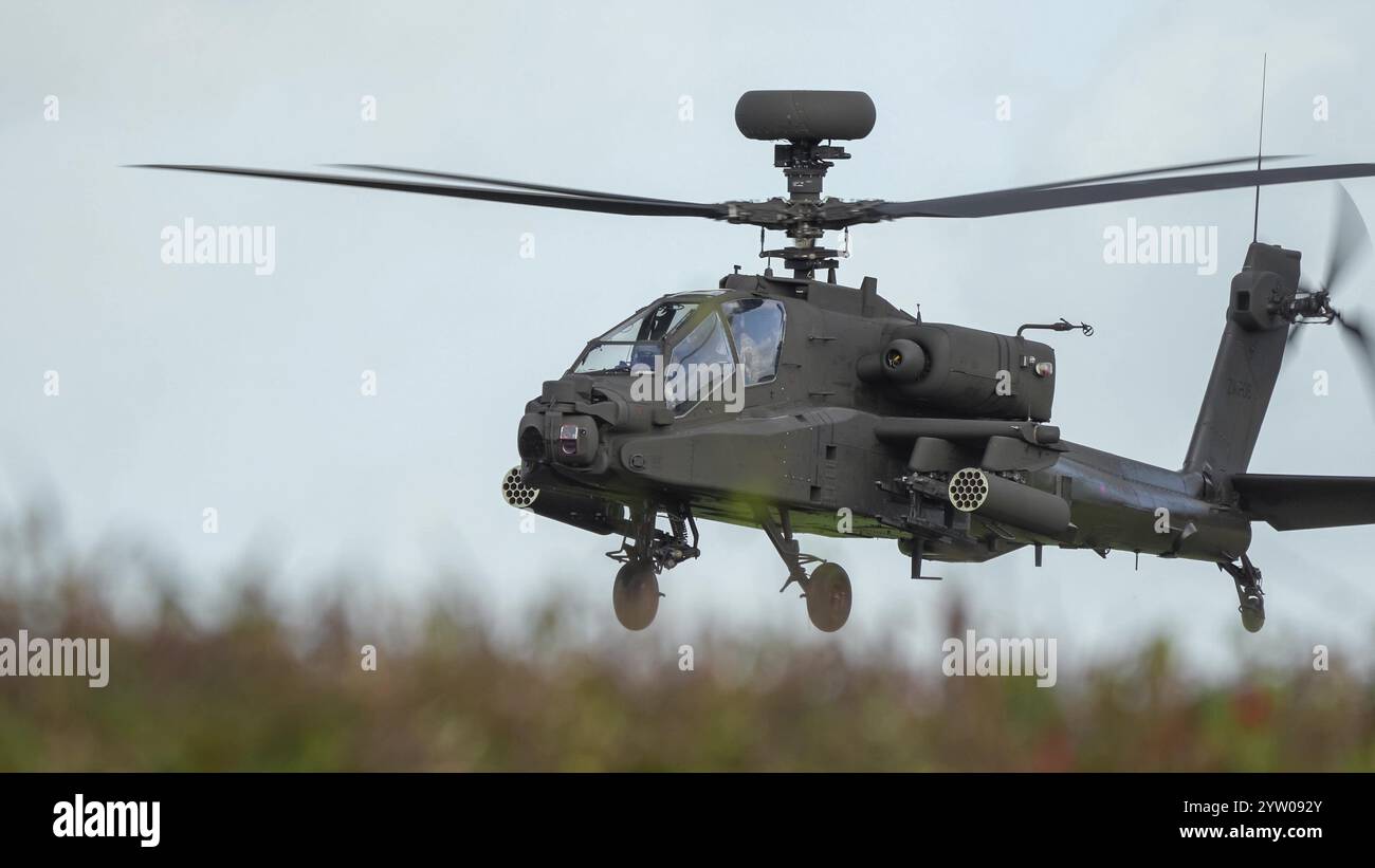 close-up of a British army Boeing Apache Attack helicopter gunship AH2 ...