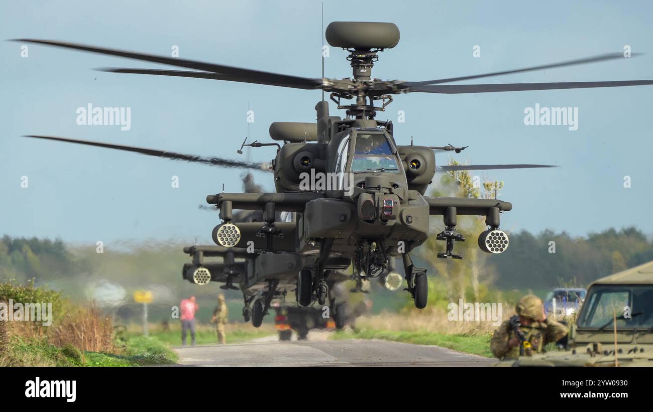 close-up of a British army Boeing Apache Attack helicopter gunship AH2 ...