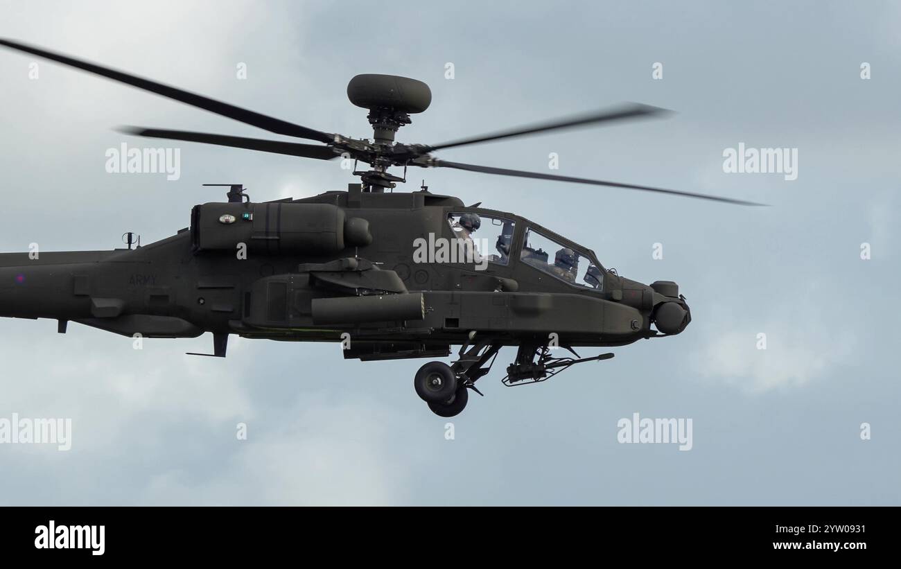 close-up of a British army Boeing Apache Attack helicopter gunship AH2 ...