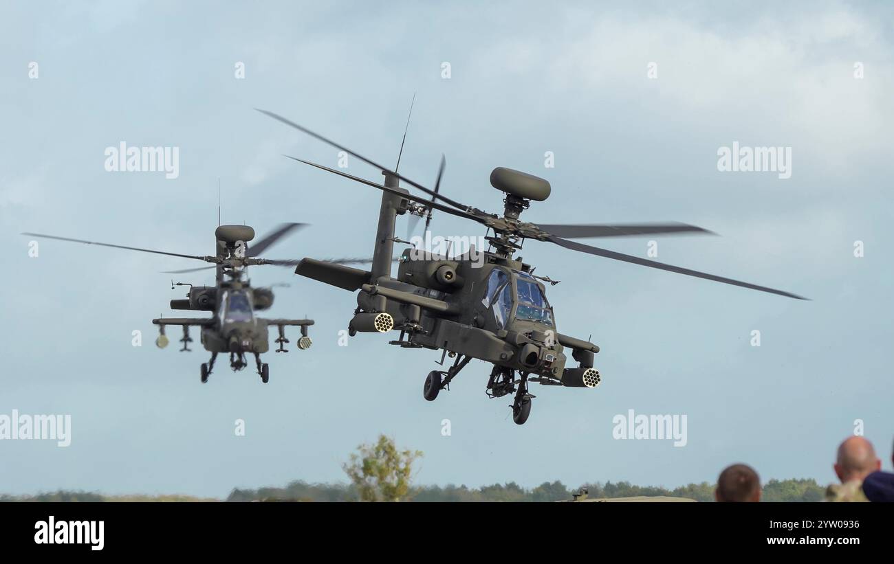 close-up of a British army Boeing Apache Attack helicopter gunship AH2 ...