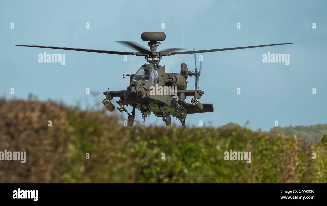 close-up of a British army Boeing Apache Attack helicopter gunship AH2 ...