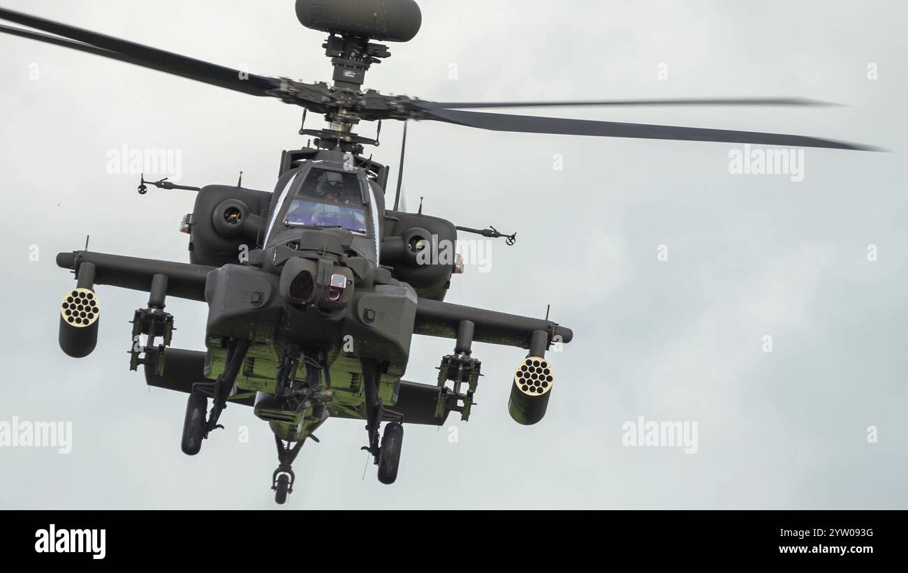 close-up of a British army Boeing Apache Attack helicopter gunship AH2 ...