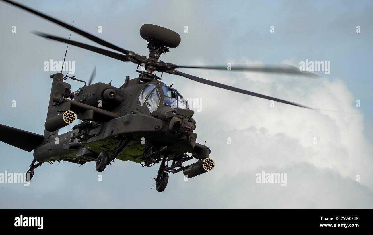 close-up of a British army Boeing Apache Attack helicopter gunship AH2 ...