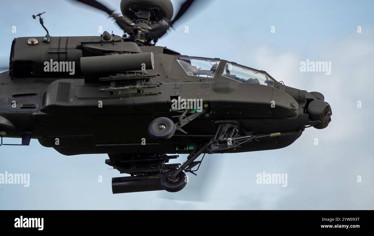 close-up of a British army Boeing Apache Attack helicopter gunship AH2 ...