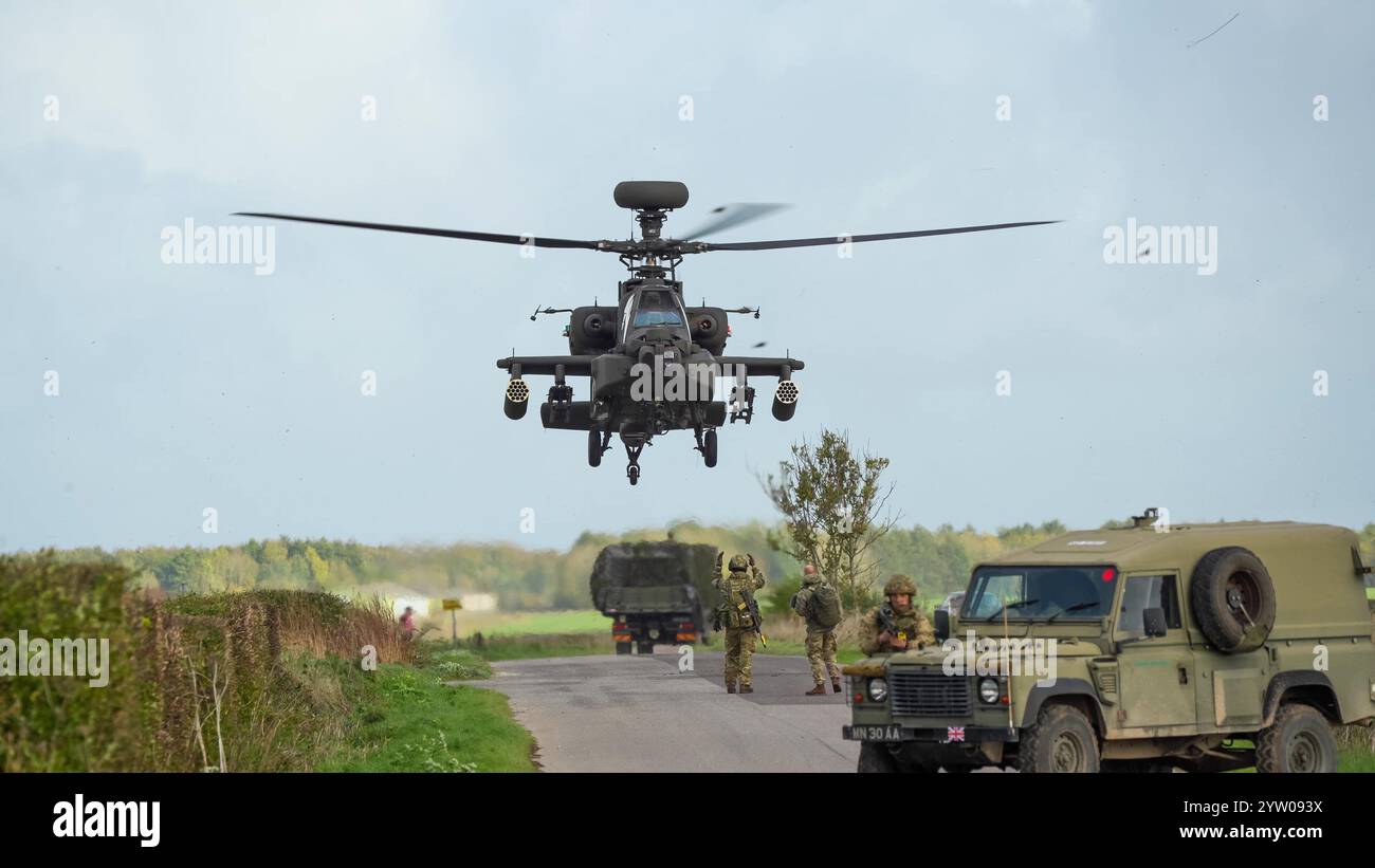 close-up of a British army Boeing Apache Attack helicopter gunship AH2 ...