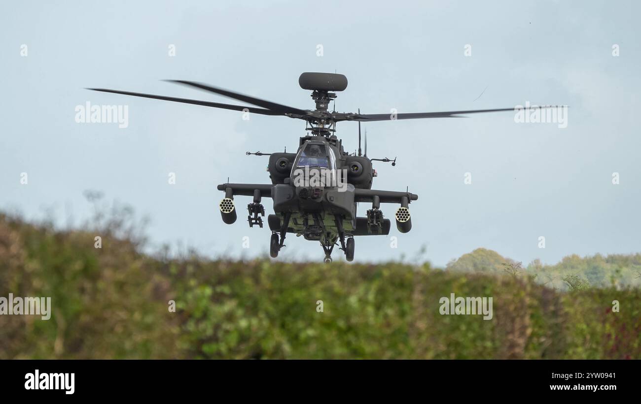 close-up of a British army Boeing Apache Attack helicopter gunship AH2 ...