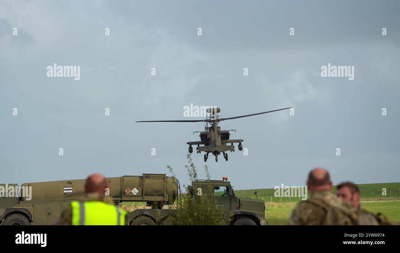 close-up of a British army Boeing Apache Attack helicopter gunship AH2 ...