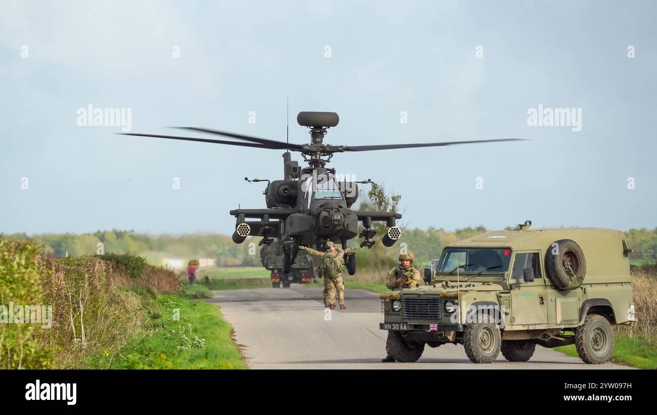 close-up of a British army Boeing Apache Attack helicopter gunship AH2 ...