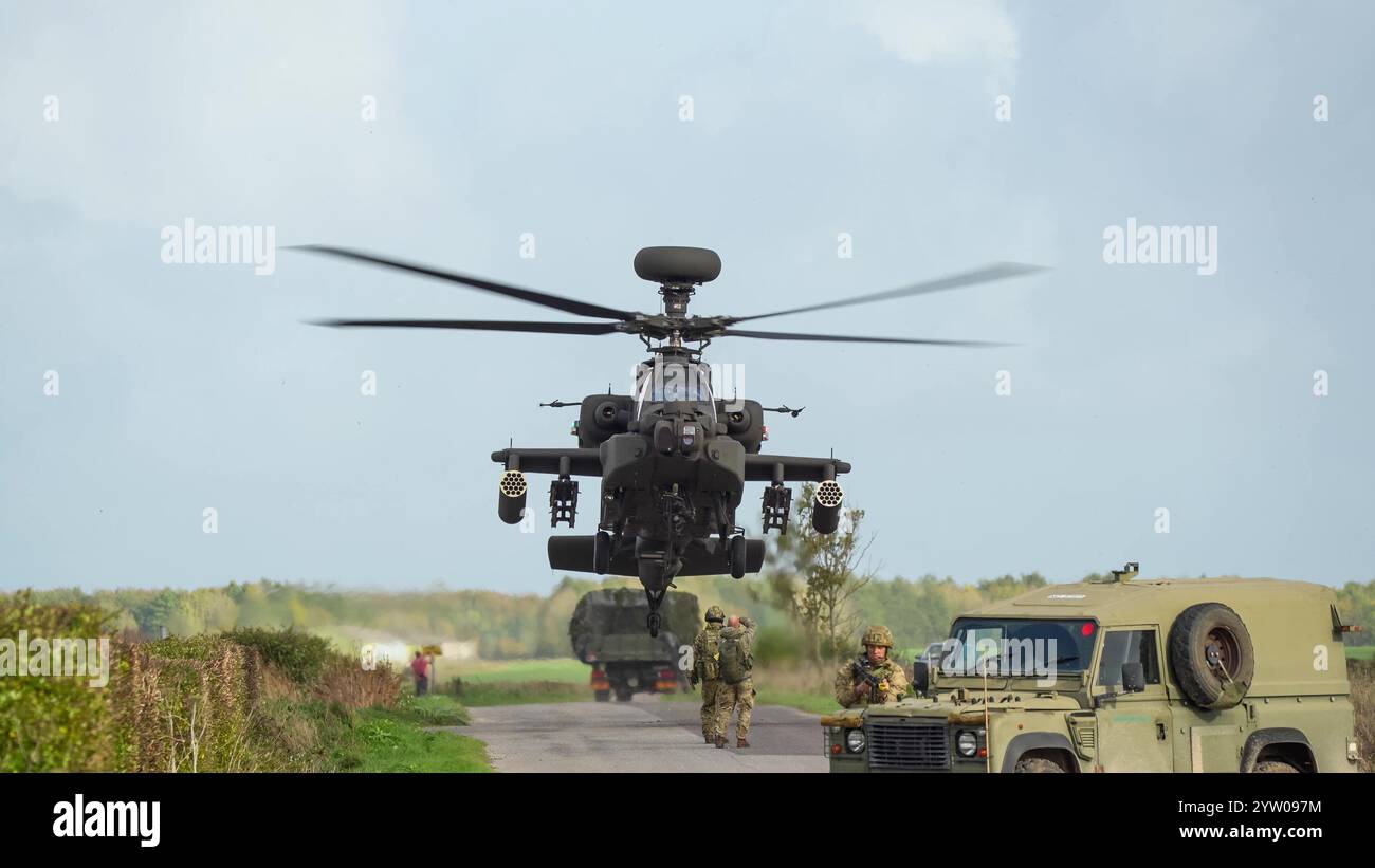 close-up of a British army Boeing Apache Attack helicopter gunship AH2 ...