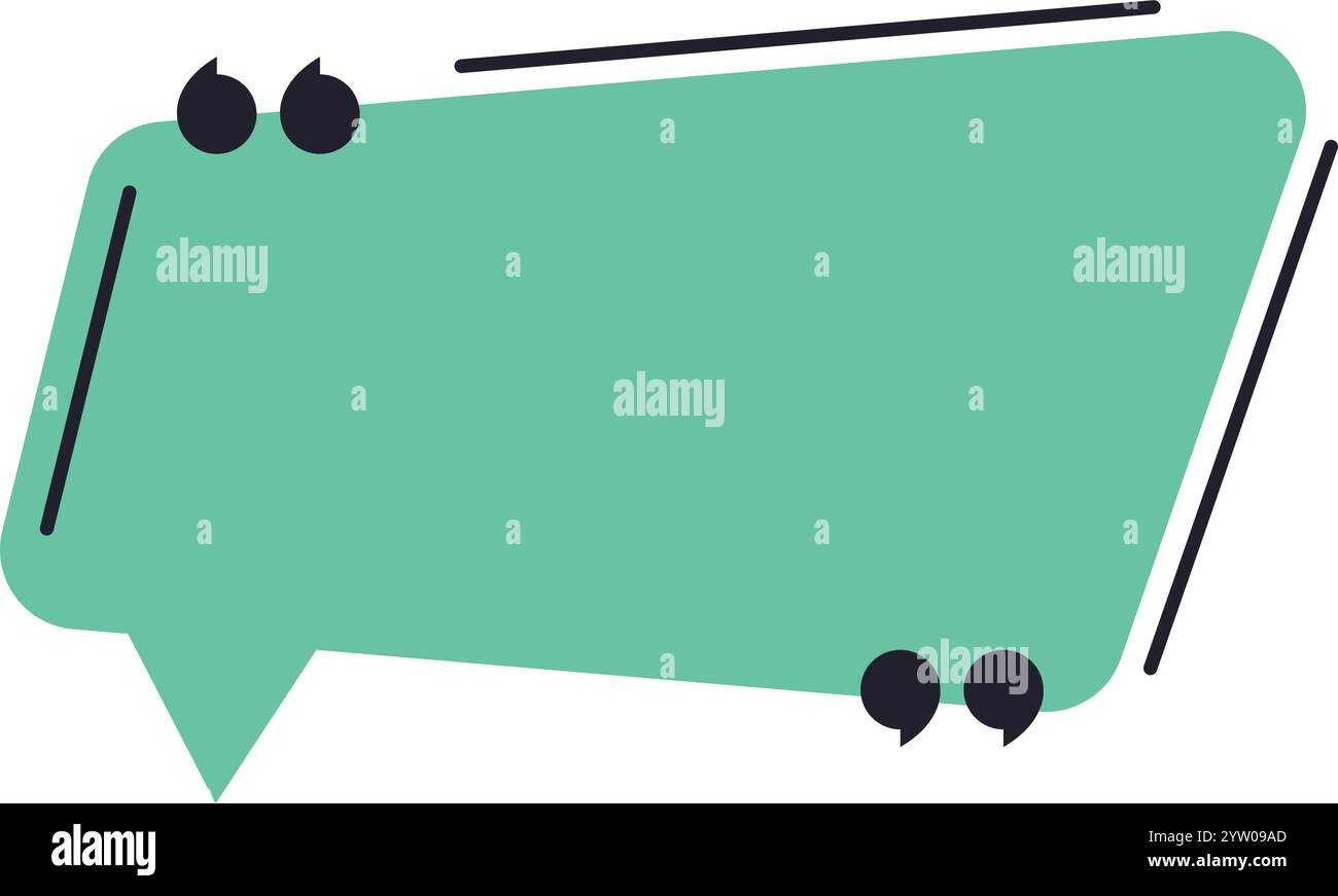 Green speech bubble with quotation marks is framing an area for text ...