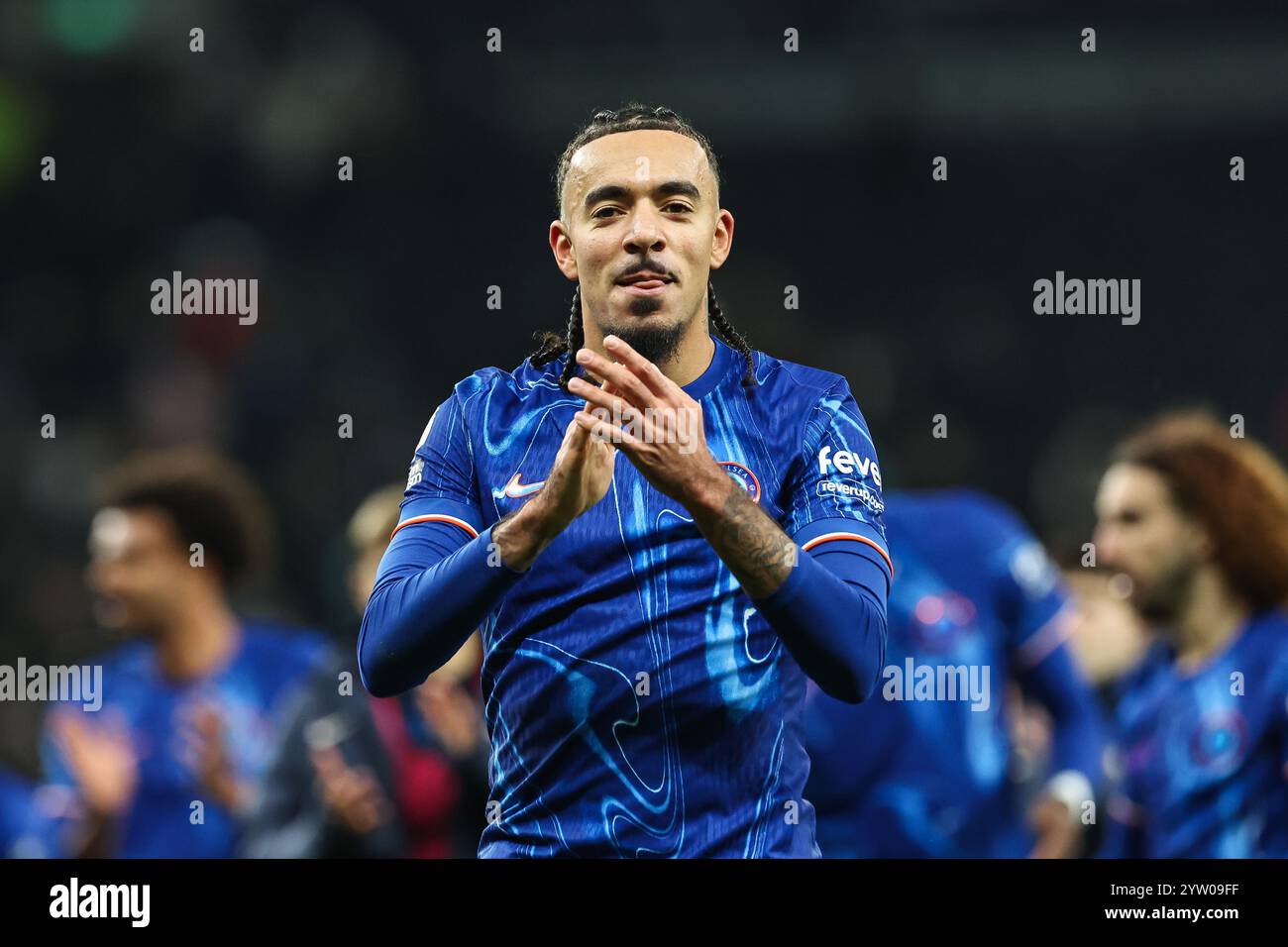 Malo Gusto of Chelsea celebrates his sides victory in the Premier ...