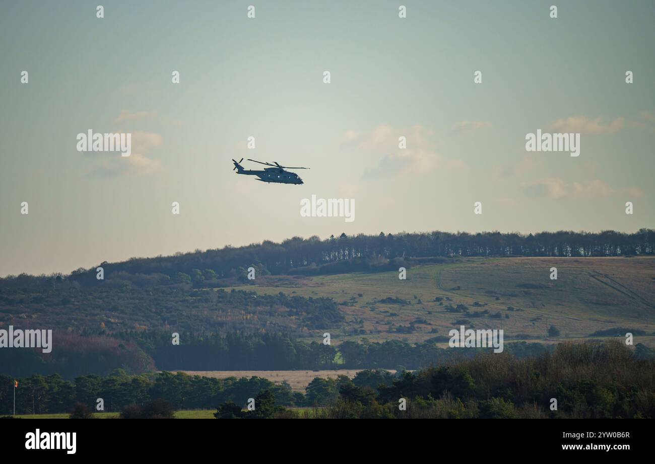 British Royal Navy AgustaWestland Merlin HM.2 AW101 helicopter flying ...