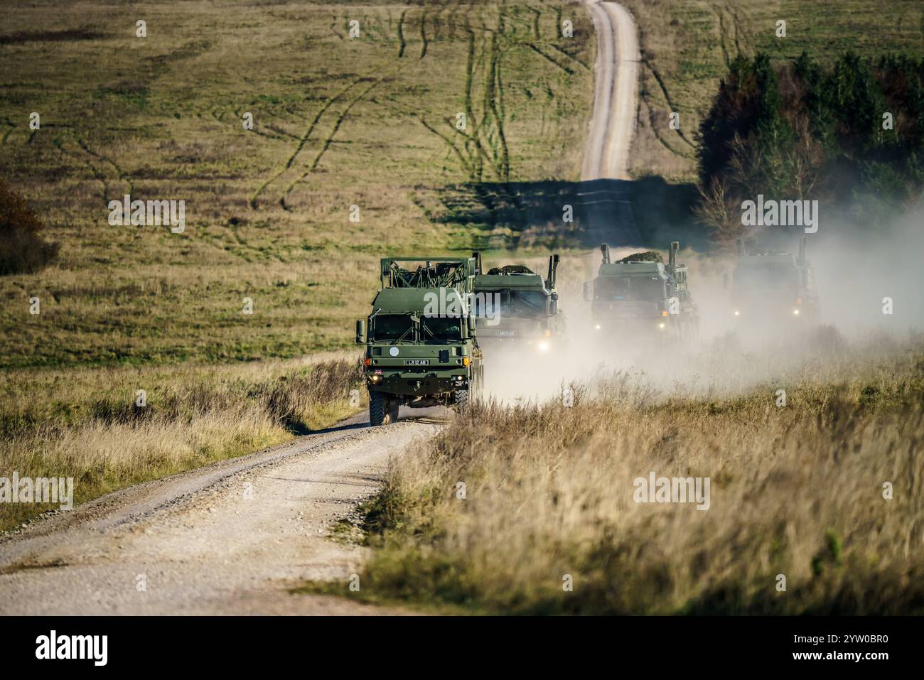Convoy of British army MAN SV 8x8 EPLS and HX utility logistics trucks ...