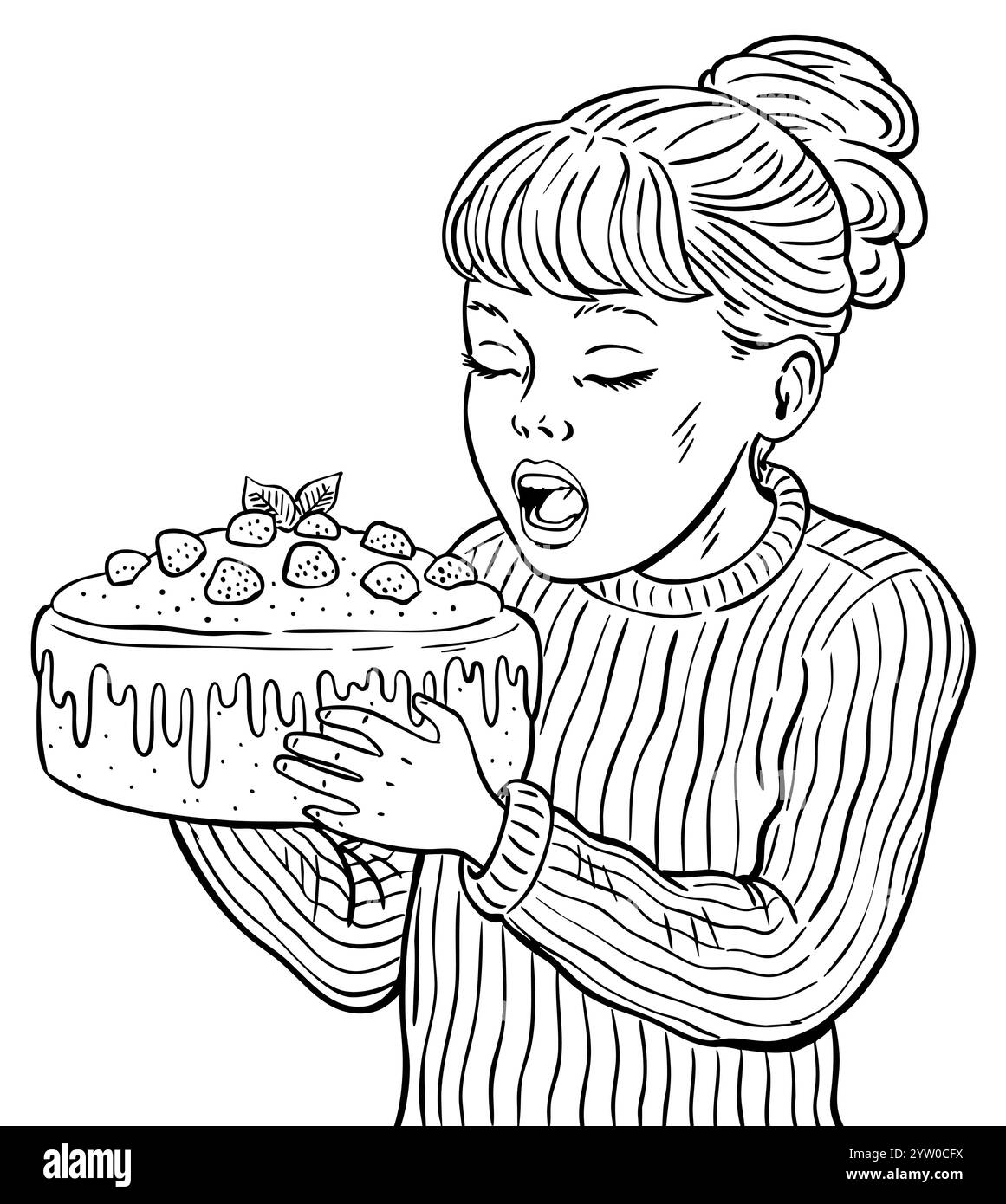 A little girl greedily eats a sweet cake Stock Vector Image & Art - Alamy