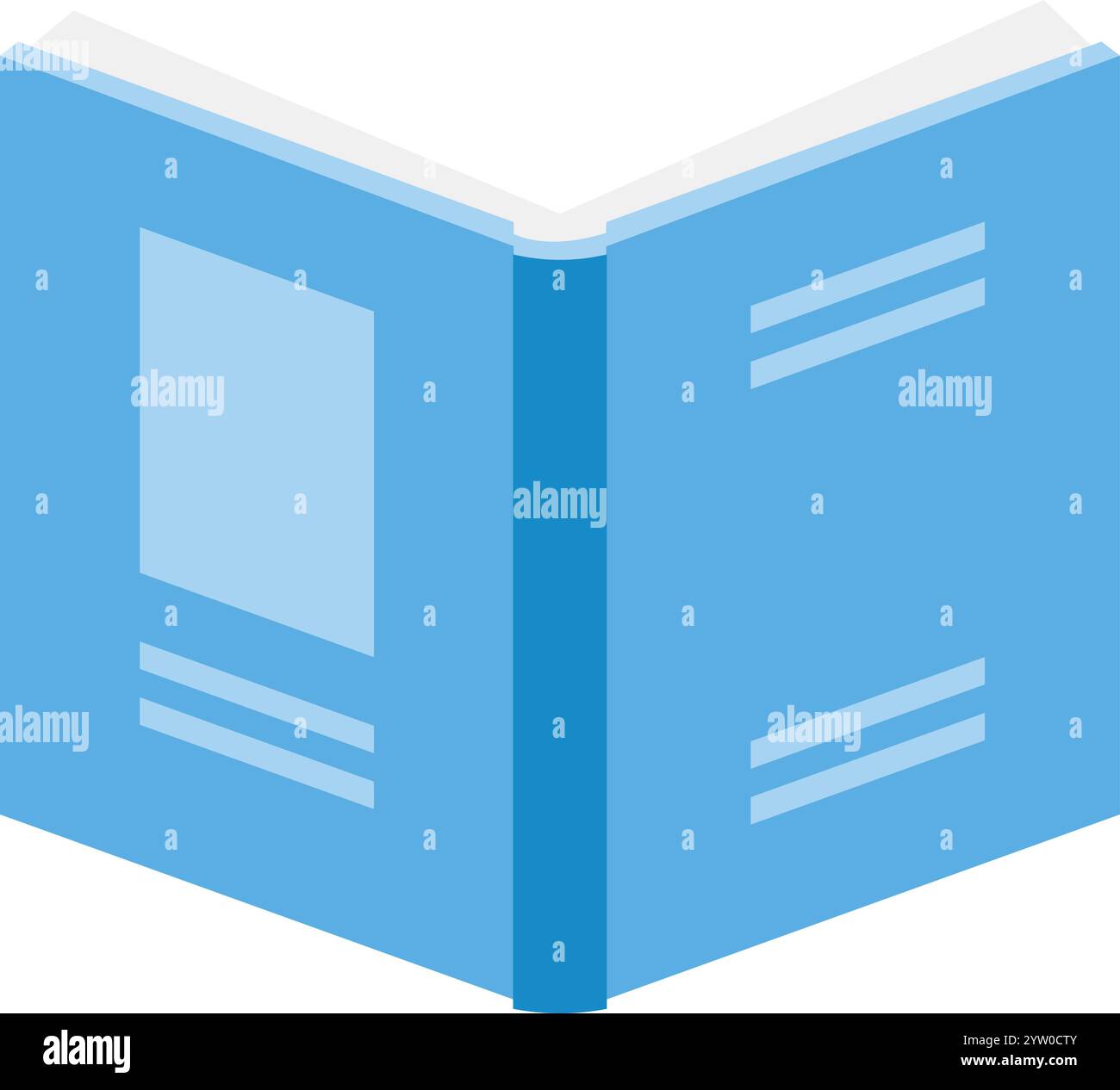 Open blue hardcover book resting on a white surface, revealing blank ...