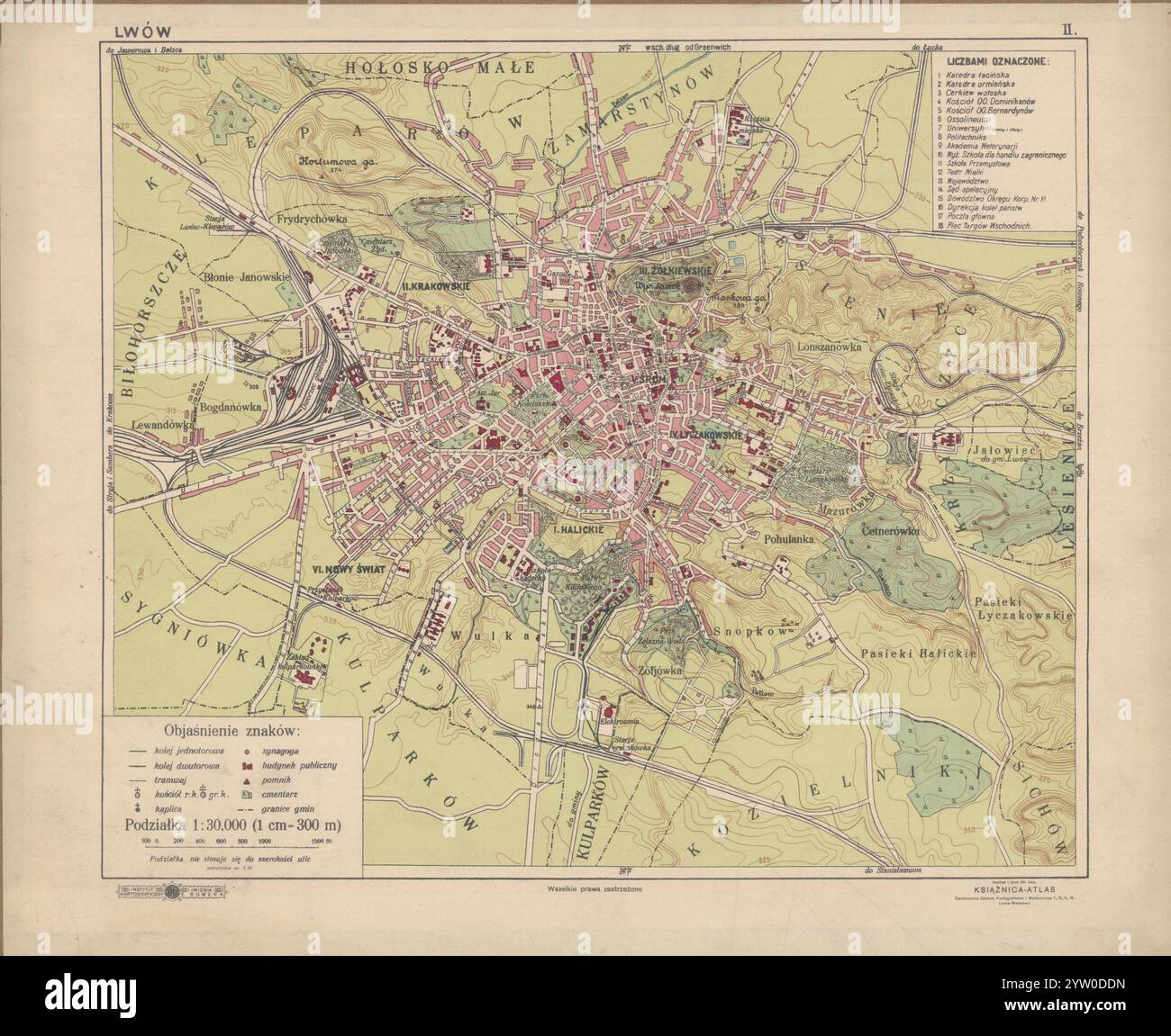 Vintage Map of city of Lviv, Lwow en Polish. circa 1932 then under ...
