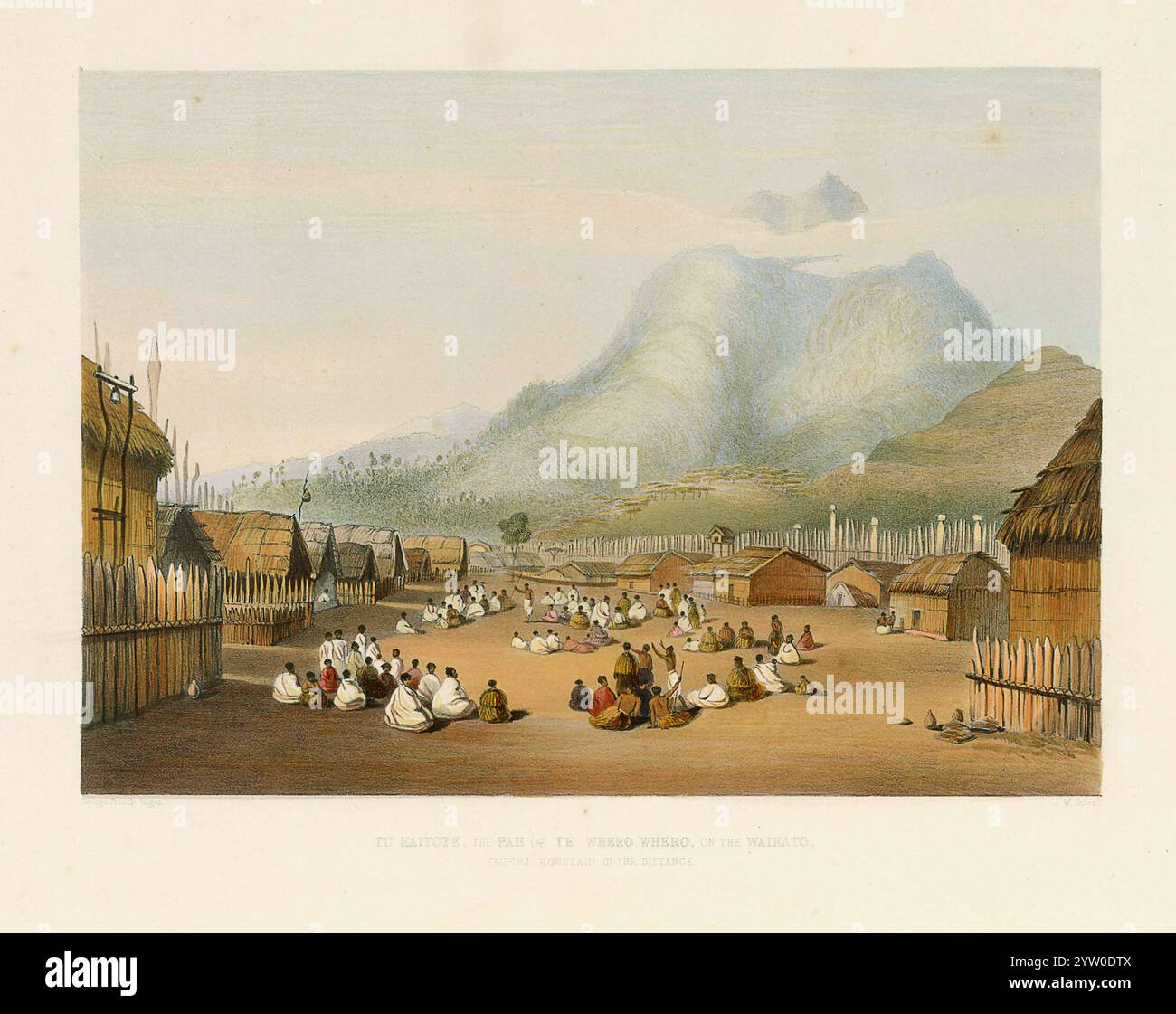 Tu Kaitote, the Pā of Te Wherowhero, on the Waikato, Taupiri Mountain ...