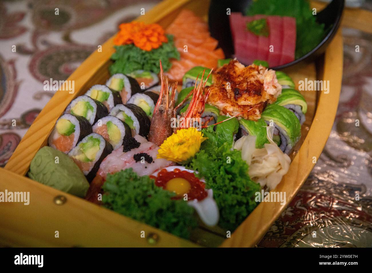 Japanese Sushi Boat will with a variety of sush Stock Photo - Alamy