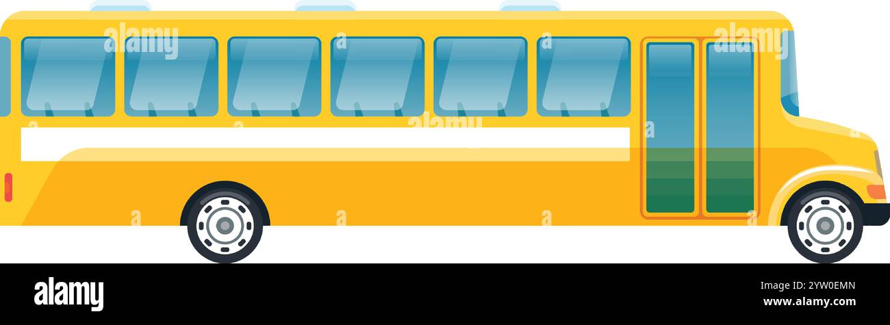 Large, empty yellow school bus parked and waiting, ready to transport ...