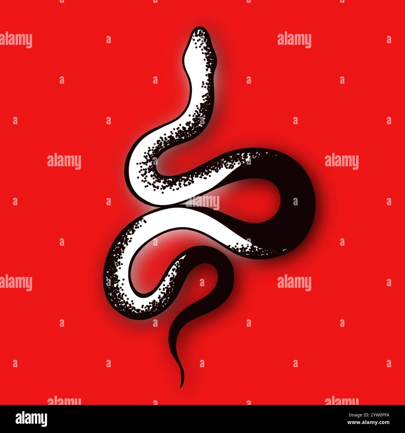 Tattoo snake on a red background. Traditional black dot style ink ...
