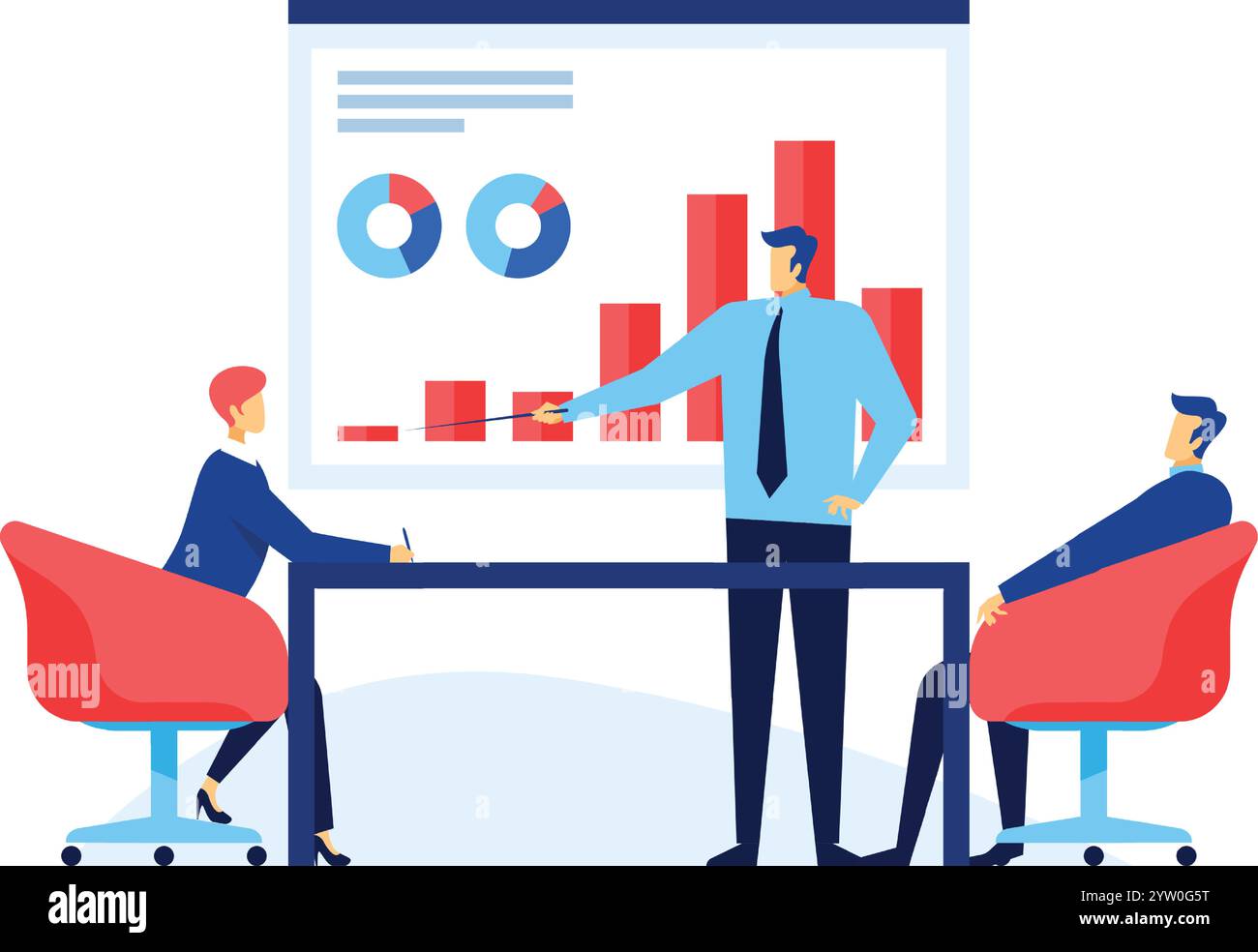 Business team analyzing financial charts and graphs showing company growth during a meeting ...
